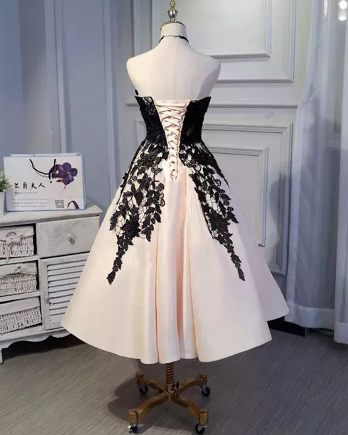 Sweetheart Neck Champagne Satin Mid Length Prom Dress, Bridesmaid Dress ...